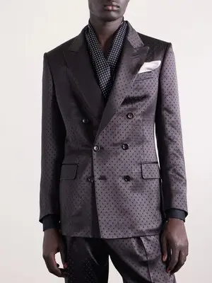 TOM FORD Double-breasted Polka-dot Satin-jacquard Tuxedo Jacket