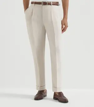 Brunello Cucinelli Linen Pleated Trousers - Beige