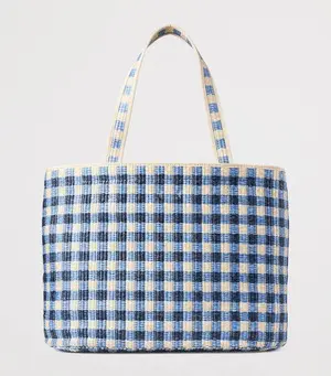 JIMMY CHOO Raffia Gingham Tote Bag
