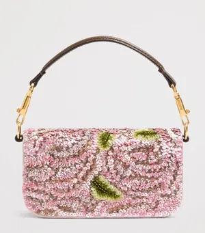 Valentino Garavani Small Embellished Locò Shoulder Bag - Pink