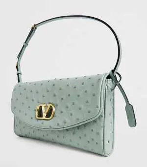 Valentino Garavani Small Ostrich Leather Shoulder Bag - Green