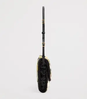 Valentino Garavani Embroidered-floral Devain Shoulder Bag - Black