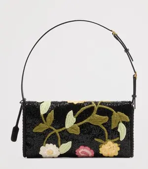 Valentino Garavani Embroidered-floral Devain Shoulder Bag - Black