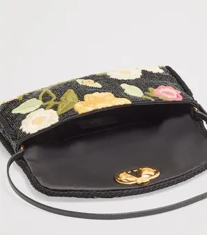Valentino Garavani Embroidered-floral Devain Shoulder Bag - Black