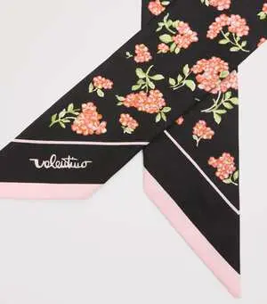 Valentino Garavani Silk Floral Skinny Scarf - Black