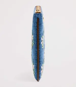 Valentino Garavani Denim Embroidered Vlogo Signature Pouch - Blue