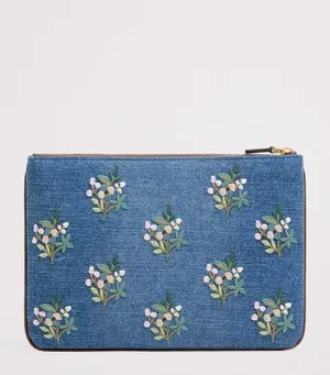 Valentino Garavani Denim Embroidered Vlogo Signature Pouch - Blue
