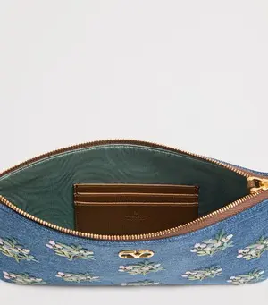 Valentino Garavani Denim Embroidered Vlogo Signature Pouch - Blue