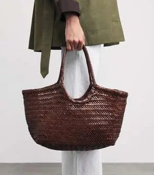 Dragon Diffusion Large Leather Woven Nantucket Tote - Brown