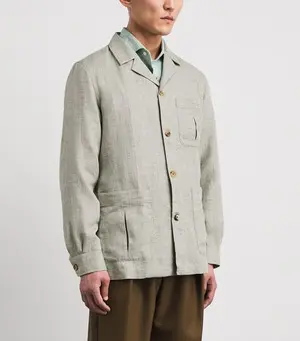 100HANDS Linen-wool Herringbone Overshirt