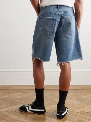 AGOLDE Anson Straight-leg Frayed Denim Shorts - Blue