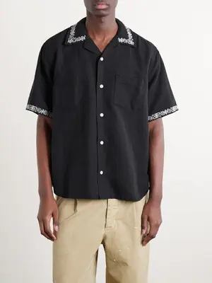 CORRIDOR Harmony Camp-collar Embroidered Linen And Cotton-blend Shirt - Black