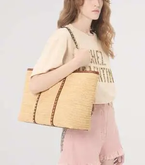 Valentino Garavani Rockstud Large Straw Tote Bag - Pink
