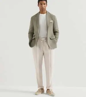 Brunello Cucinelli Linen Gabardine Drawstring Trousers - Beige
