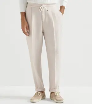 Brunello Cucinelli Linen Gabardine Drawstring Trousers - Beige