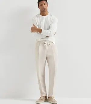 Brunello Cucinelli Linen Gabardine Drawstring Trousers - Beige