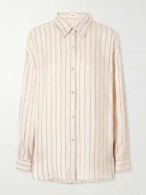 Versace Pinstriped Silk-twill Shirt - Neutrals
