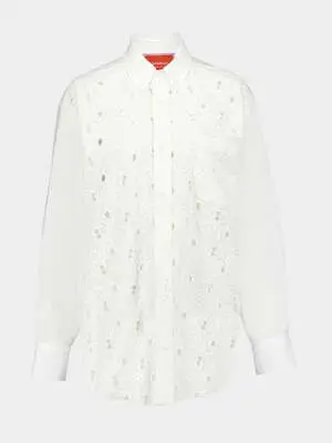La DoubleJ Lace-panel Cotton Button-down Shirt
