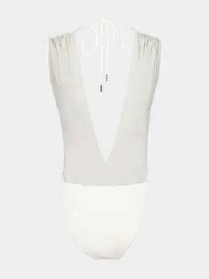 Saint Laurent Backless V-halter One-piece Swimsuit - White