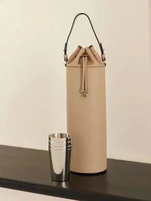 Smythson Grained Textured-Leather Wine Tote Stone