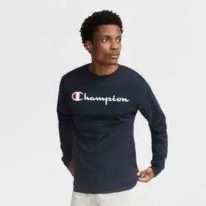 Champion Classic Graphic Long-sleeve T-shirt, Script Logo - Navy