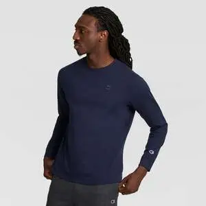 Champion Classic Long Sleeve T-shirt, Embroidered C Logo - Deep Navy