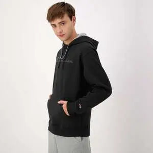 Champion Powerblend Fleece Hoodie With Tonal Script Logo - Black