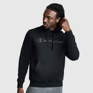 Champion Powerblend Fleece Hoodie With Tonal Script Logo - Black