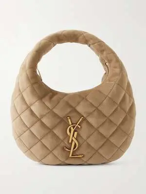Saint Laurent SAINT LAURENT Icarino Matelassé Suede Shoulder Bag Beige