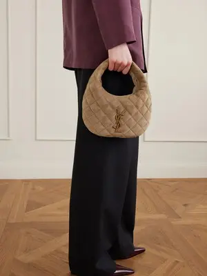 Saint Laurent Icarino Matelassé Suede Shoulder Bag - Neutrals