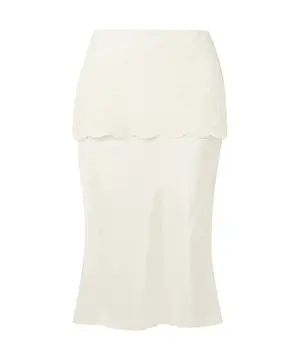 Posse Cove Layered Embroidered Tulle-trimmed Silk-blend Midi Skirt - Neutrals