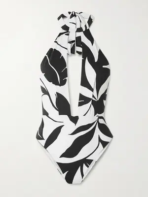 Max Mara Printed Halterneck One Piece Swimsuit - Black