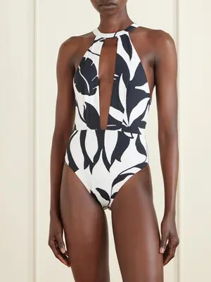 Max Mara Printed Halterneck One Piece Swimsuit - Black