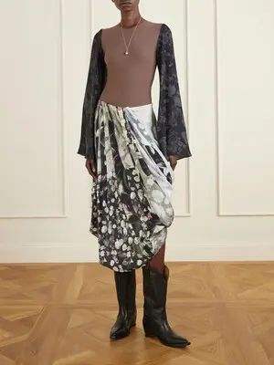 MAISON MARGIELA Asymmetrical Draped Floral-print Silk-satin Midi Skirt - Multi