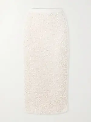 Khaite Adela Bouclé Midi Skirt - Neutrals