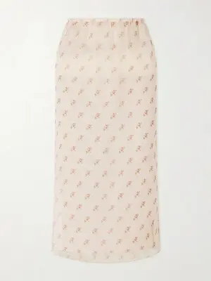 Khaite Sydni Floral-print Silk-organza Midi Skirt - Pink