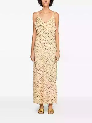 Sandro Maxi Ruffled Floral-print Dress - Neutrals