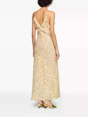 Sandro Maxi Ruffled Floral-print Dress - Neutrals