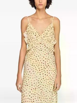 Sandro Maxi Ruffled Floral-print Dress - Neutrals