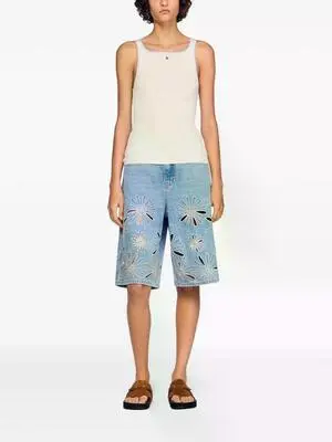 Sandro Ribbed Knit Tank Top With Striped Trim