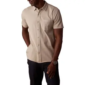 THE NORMAL BRAND Normal Short Sleeve Cotton Jersey Button-up Shirt - Pumice