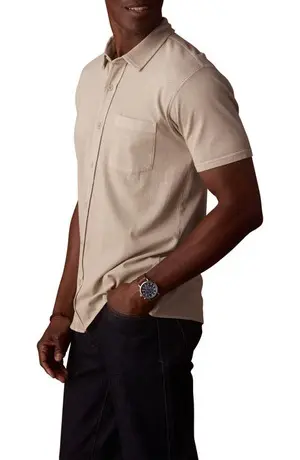 THE NORMAL BRAND Normal Short Sleeve Cotton Jersey Button-up Shirt - Pumice
