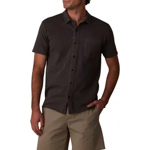 THE NORMAL BRAND Normal Short Sleeve Cotton Jersey Button-up Shirt - Shadow