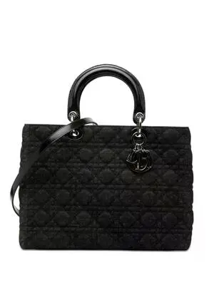 Dior 1999 Large Denim Cannage Lady Satchel - Black