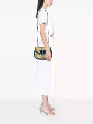 Gucci 2016-2025 100th Anniversary Medium Gg Coated Canvas 1947 Bamboo Top Handle Satchel - Blue