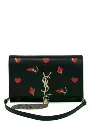 Saint Laurent Calfskin Heart And Smoking Lips Monogram Kate Tassel Wallet-on-chain - Black