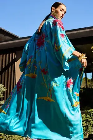 Natori Couture Bali Embroidered Silk Robe - Red