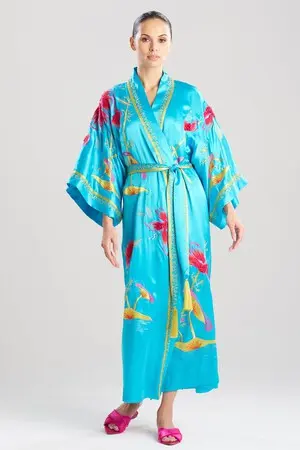 Natori Couture Bali Embroidered Silk Robe - Red