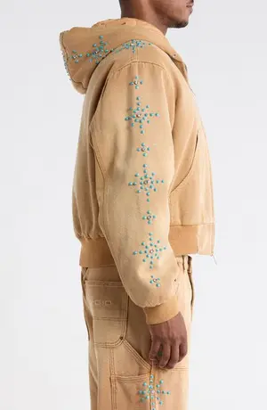 NOTHING GROWS OVERNIGHT Cotton Canvas Hooded Jacket