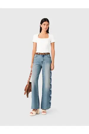 Maje Floral Embroidered Wide-leg Jeans - Blue